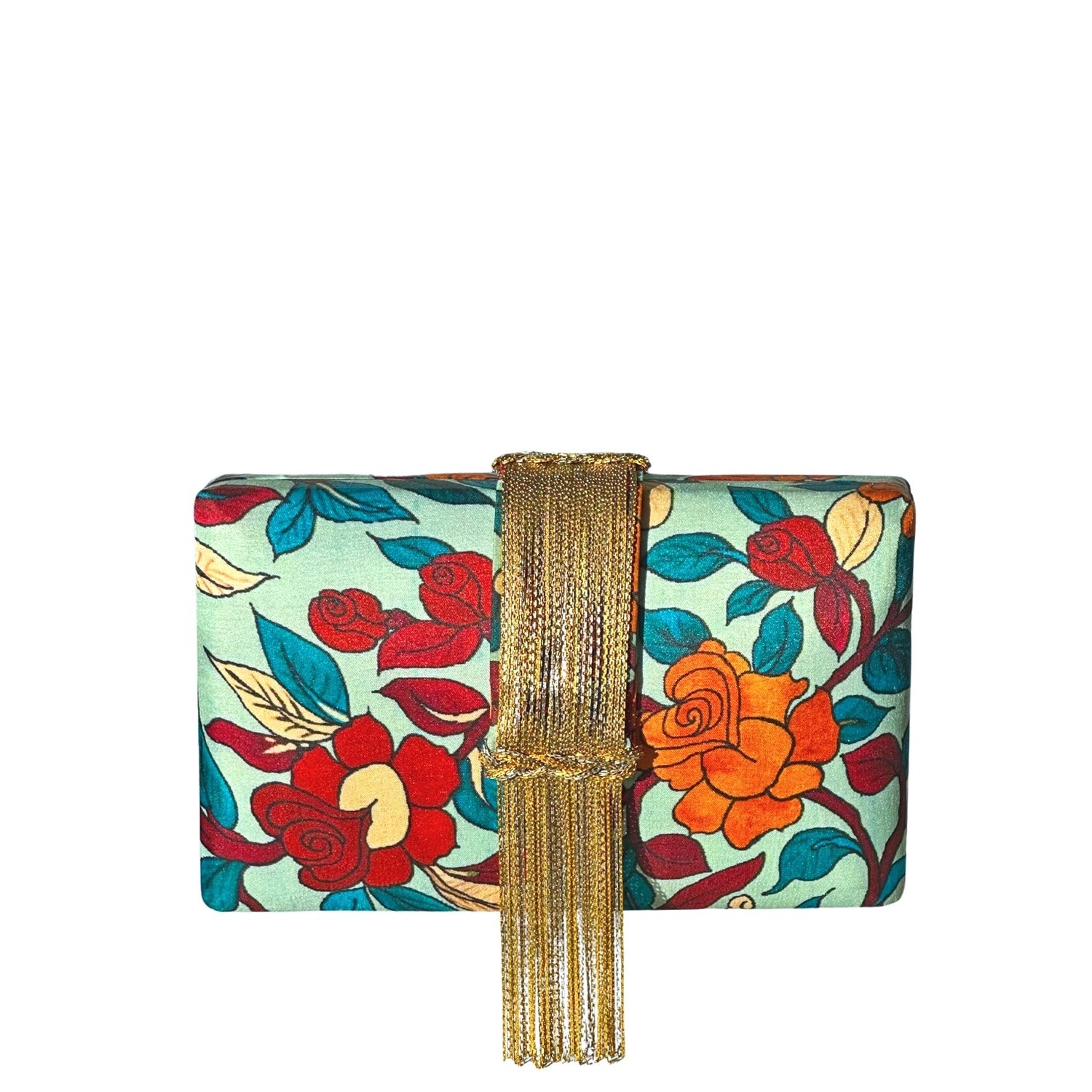 Shop Printed Faux Silk Fringe Clutch Online | Simitri